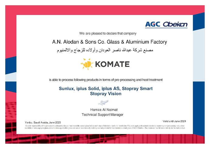Certifications | Komate Glass